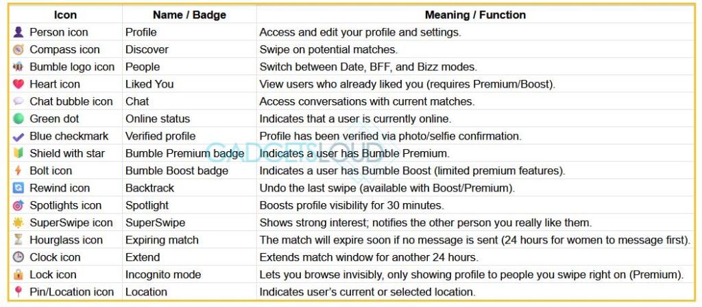 What Do All Icons and Symbols Mean on Bumble